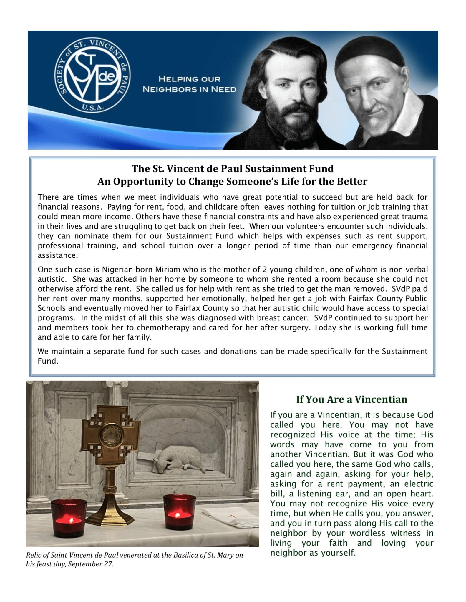 Society of St. Vincent de Paul - The Basilica of Saint Mary