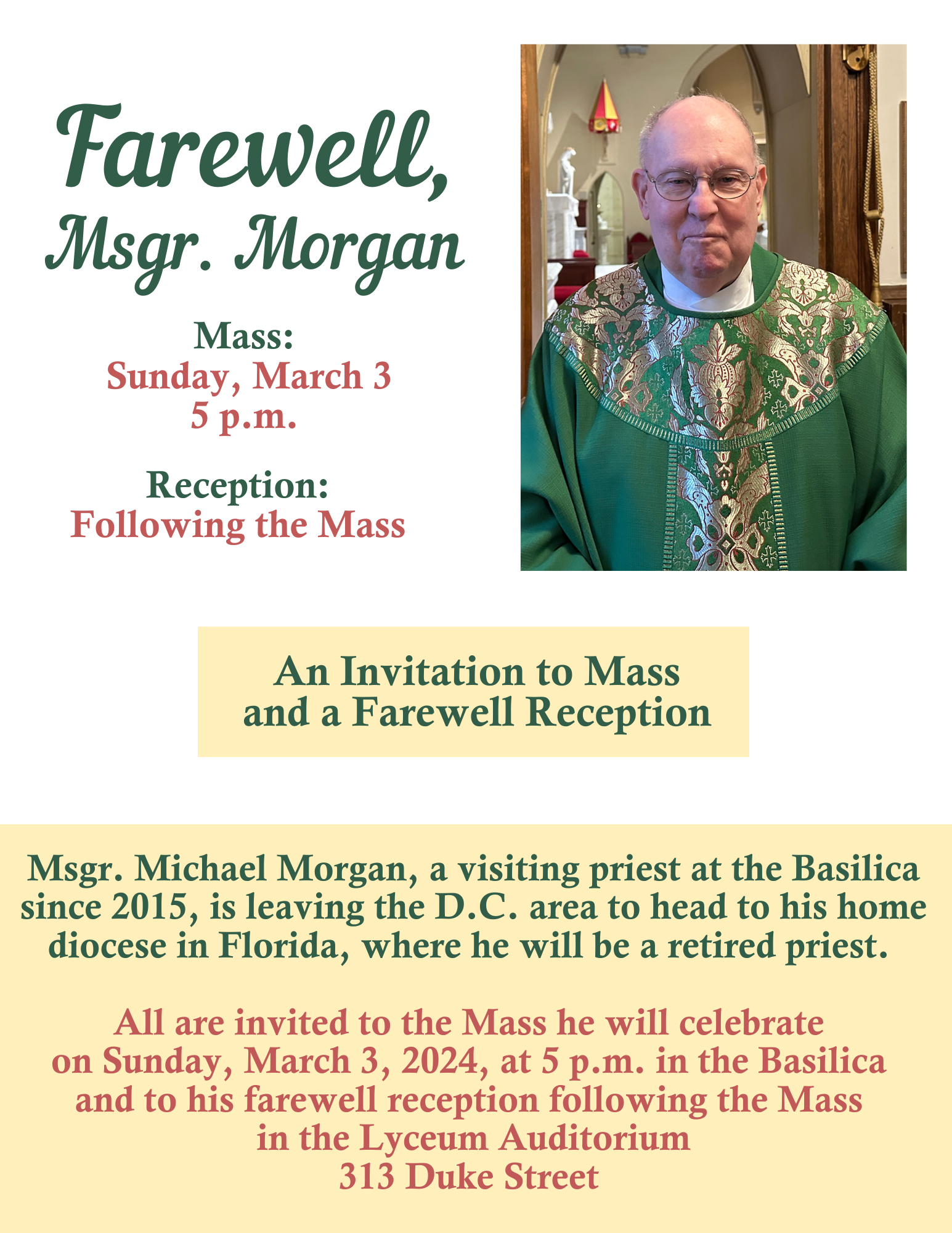 Say Goodbye to Msgr. Michael Morgan during a Farewell Reception on ...